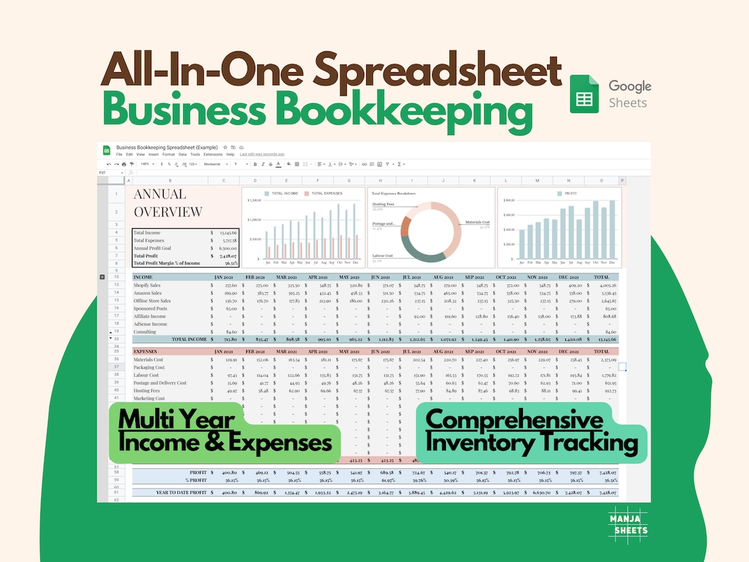 Small Business Bookkeeping Spreadsheet: Income, Expense, Inventory ...