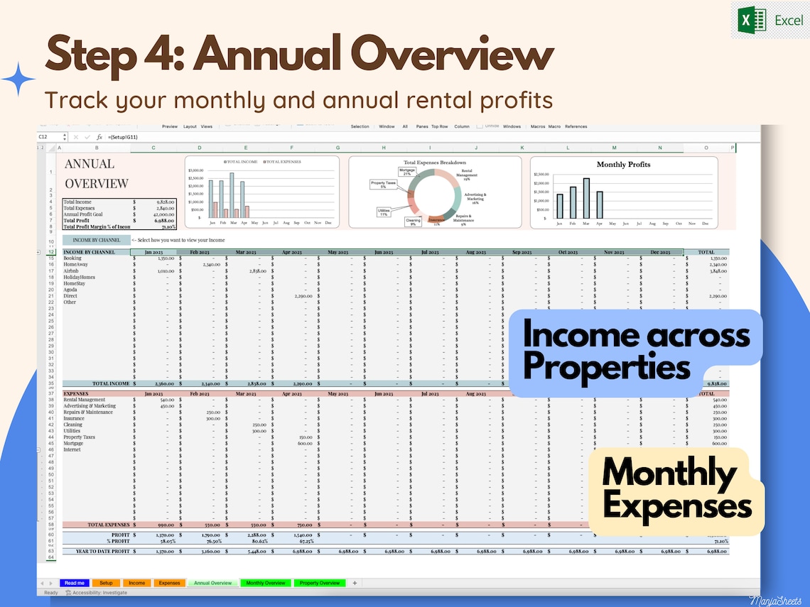 Rental Airbnb Template, Rental Income Tracker, Expense Tracker, Airbnb ...