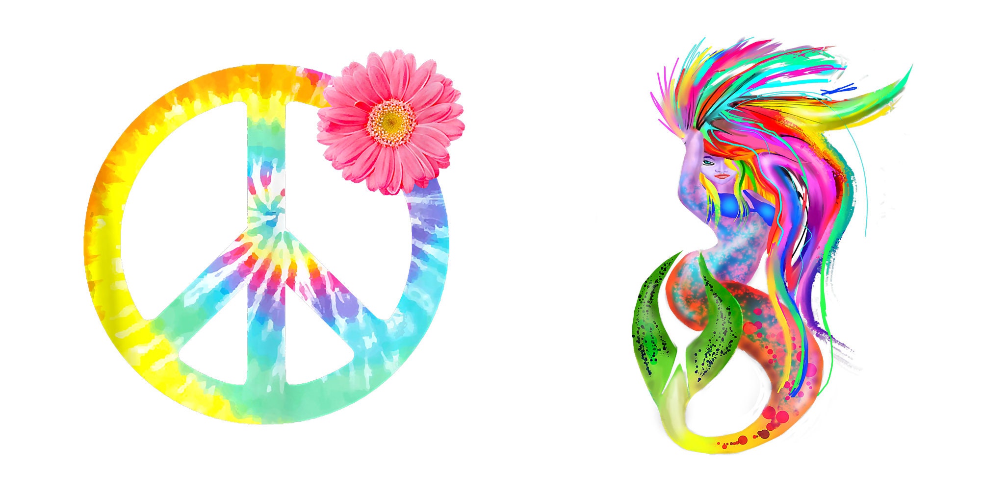 Combo 2 File Digital Boho Hippie Tie Dye Flower Peace Sign | Etsy