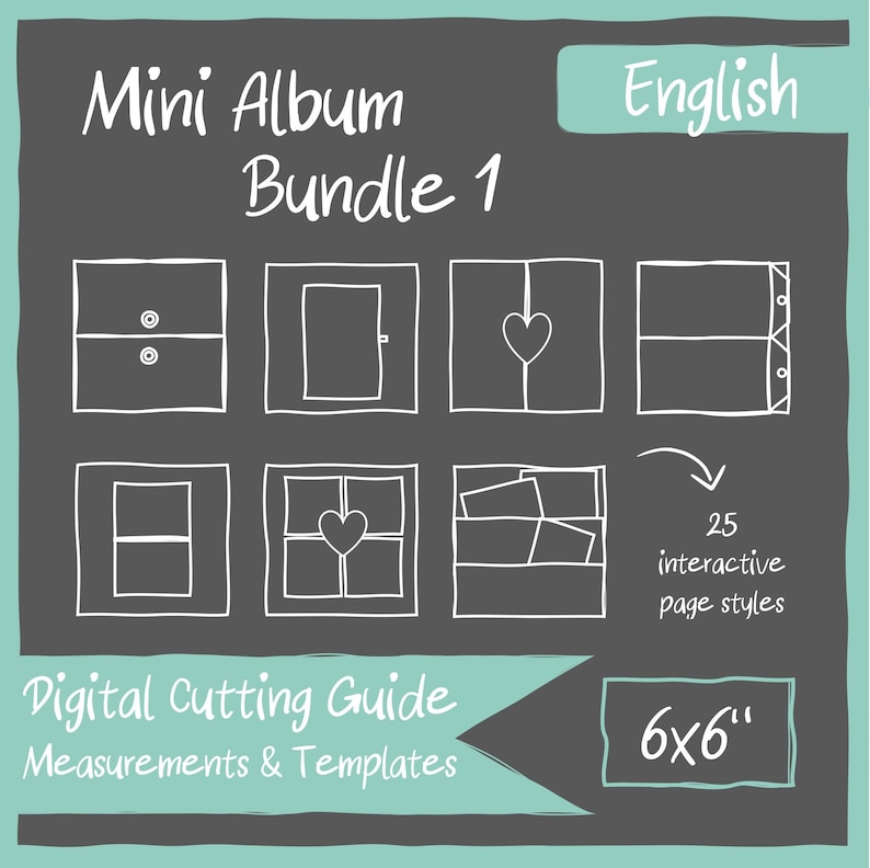 DIGITAL Cutting Guides and Templates for 6x6" Mini Album (bundle No.1 ...