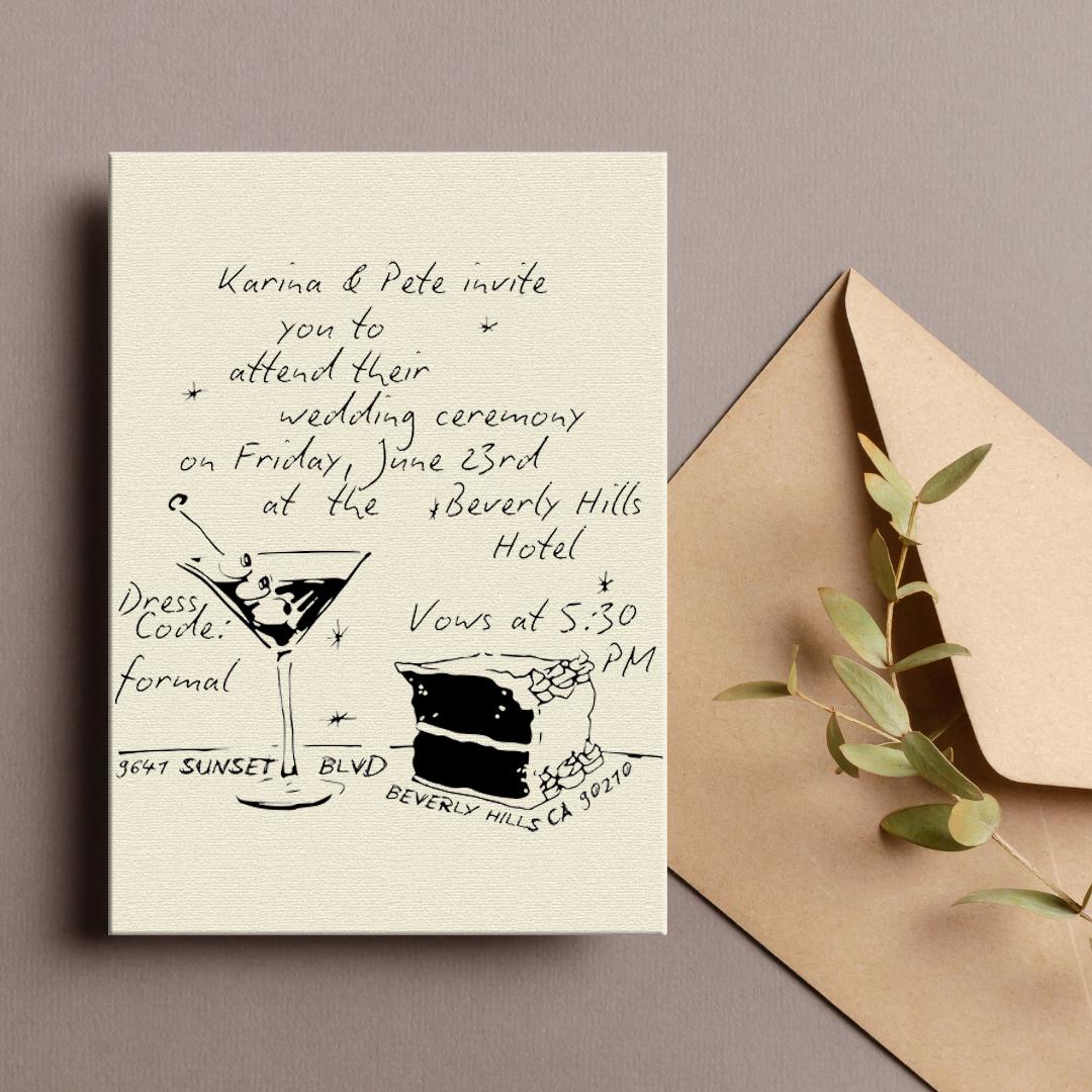 Handwritten Martini Party Invitation | Digital Editable Template for ...
