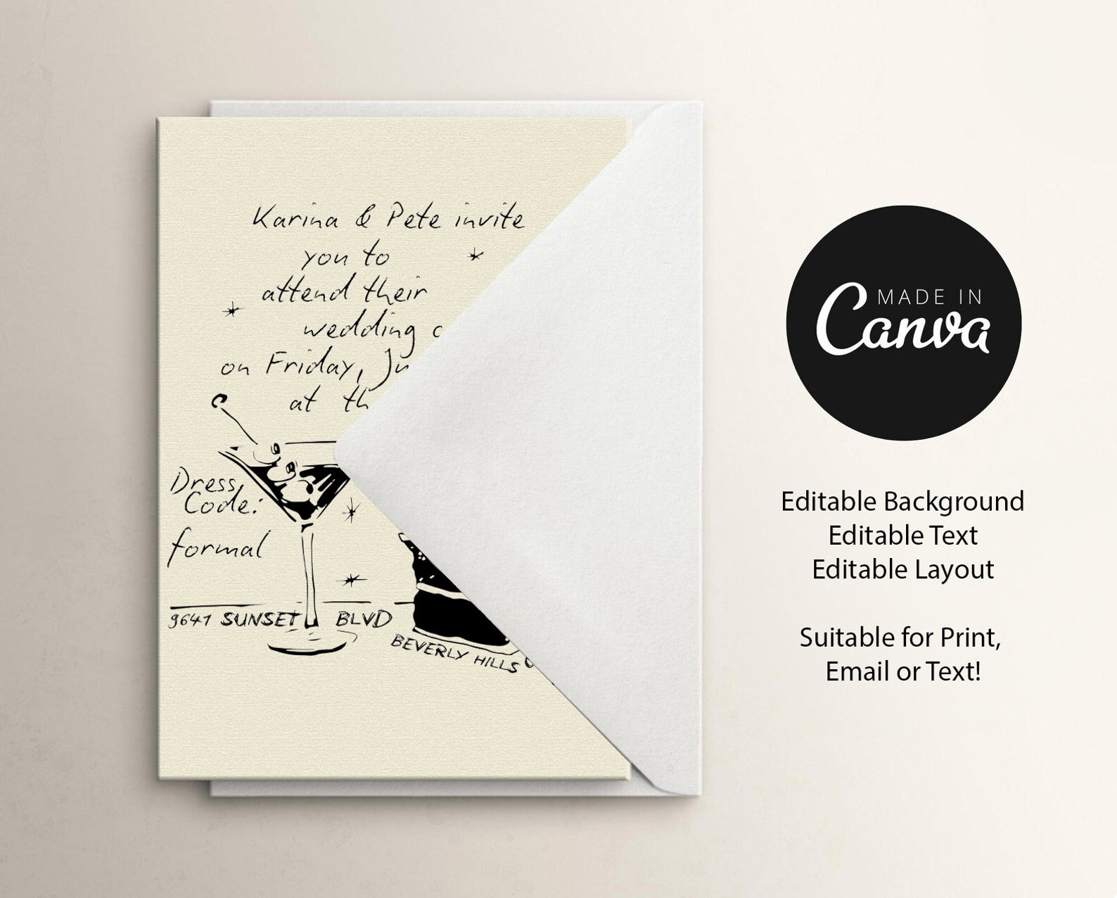 Handwritten Martini Party Invitation | Digital Editable Template for ...