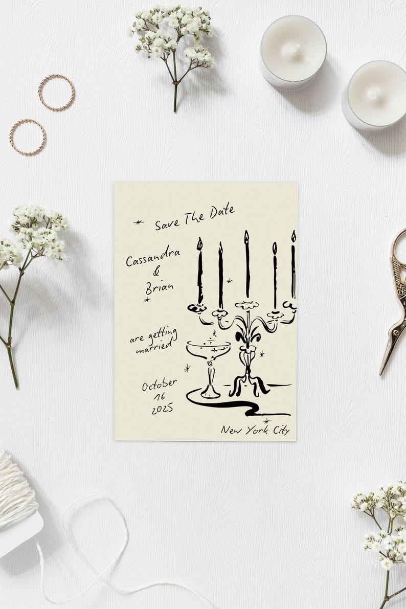 Handwritten Save the Date Template: Martini Wedding, Editable Canva ...