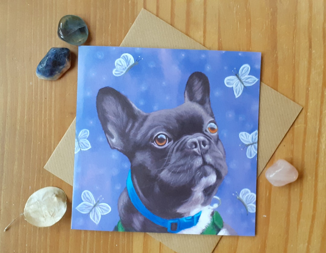 French Bulldog With Butterflies Greetings Card / French Bulldog ...