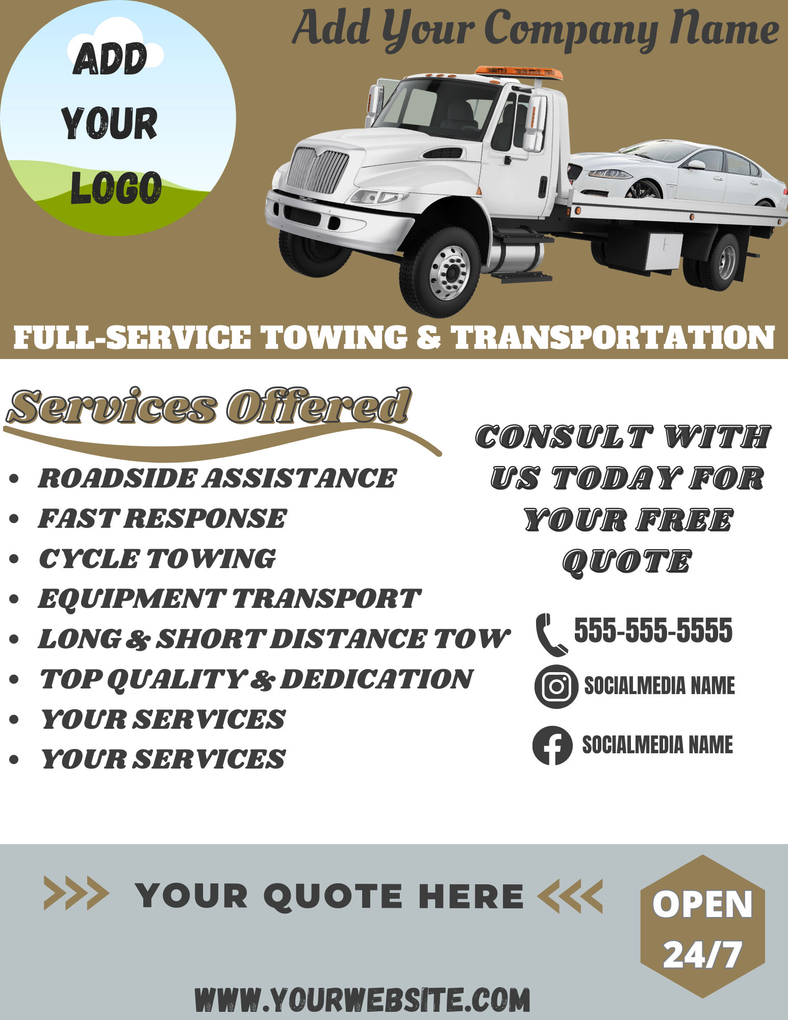 Tow Truck Flyer, Towing Truck Promo, Towing Template, Tow Truck ...