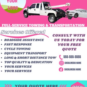 Tow Truck Flyer, Towing Truck Promo, Towing Template, Tow Truck ...