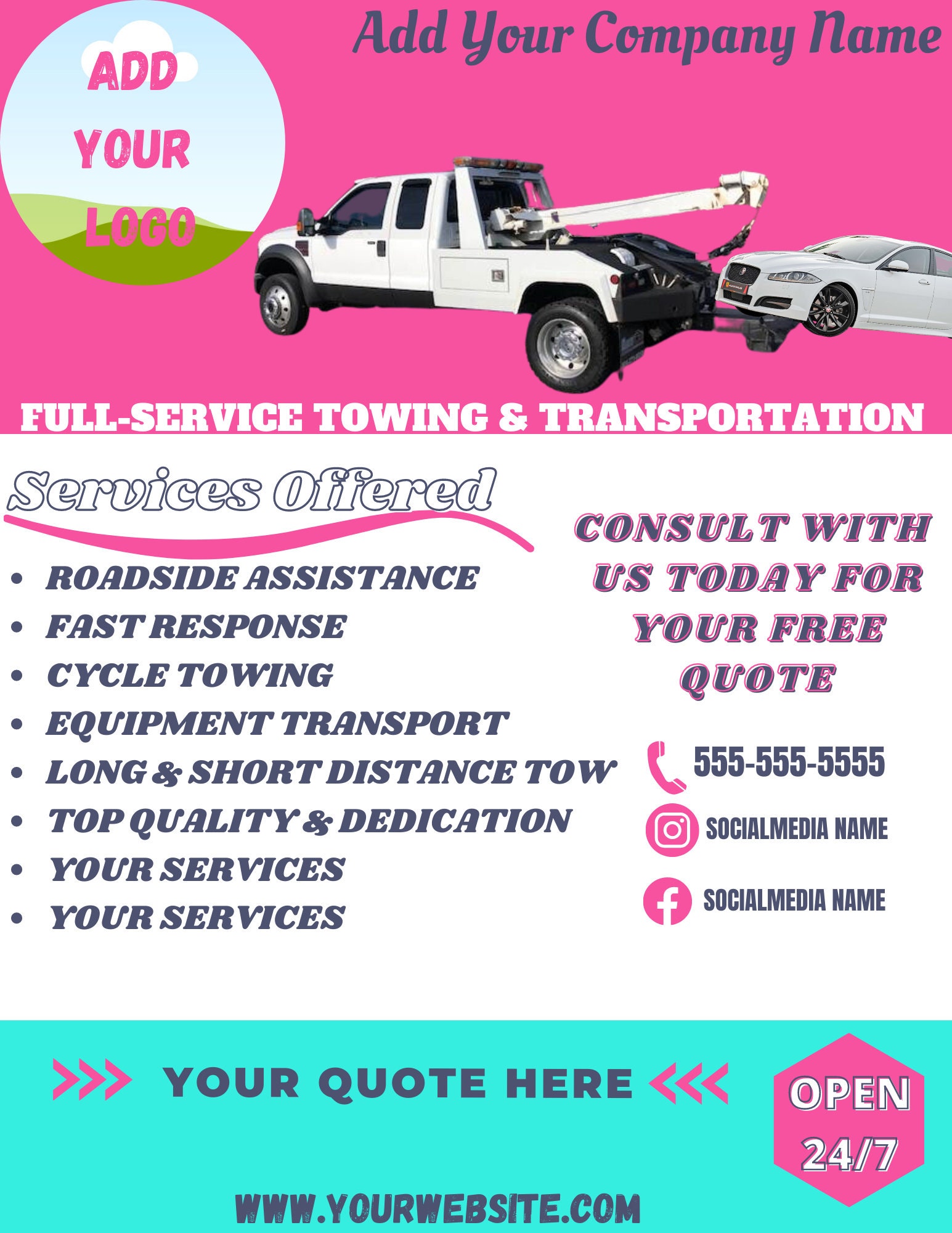 Tow Truck Flyer, Towing Truck Promo, Towing Template, Tow Truck ...