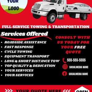 Tow Truck Flyer, Towing Truck Promo, Towing Template, Tow Truck ...