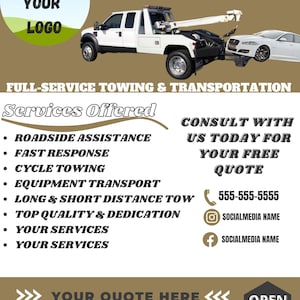 Tow Truck Flyer, Towing Truck Promo, Towing Template, Tow Truck ...