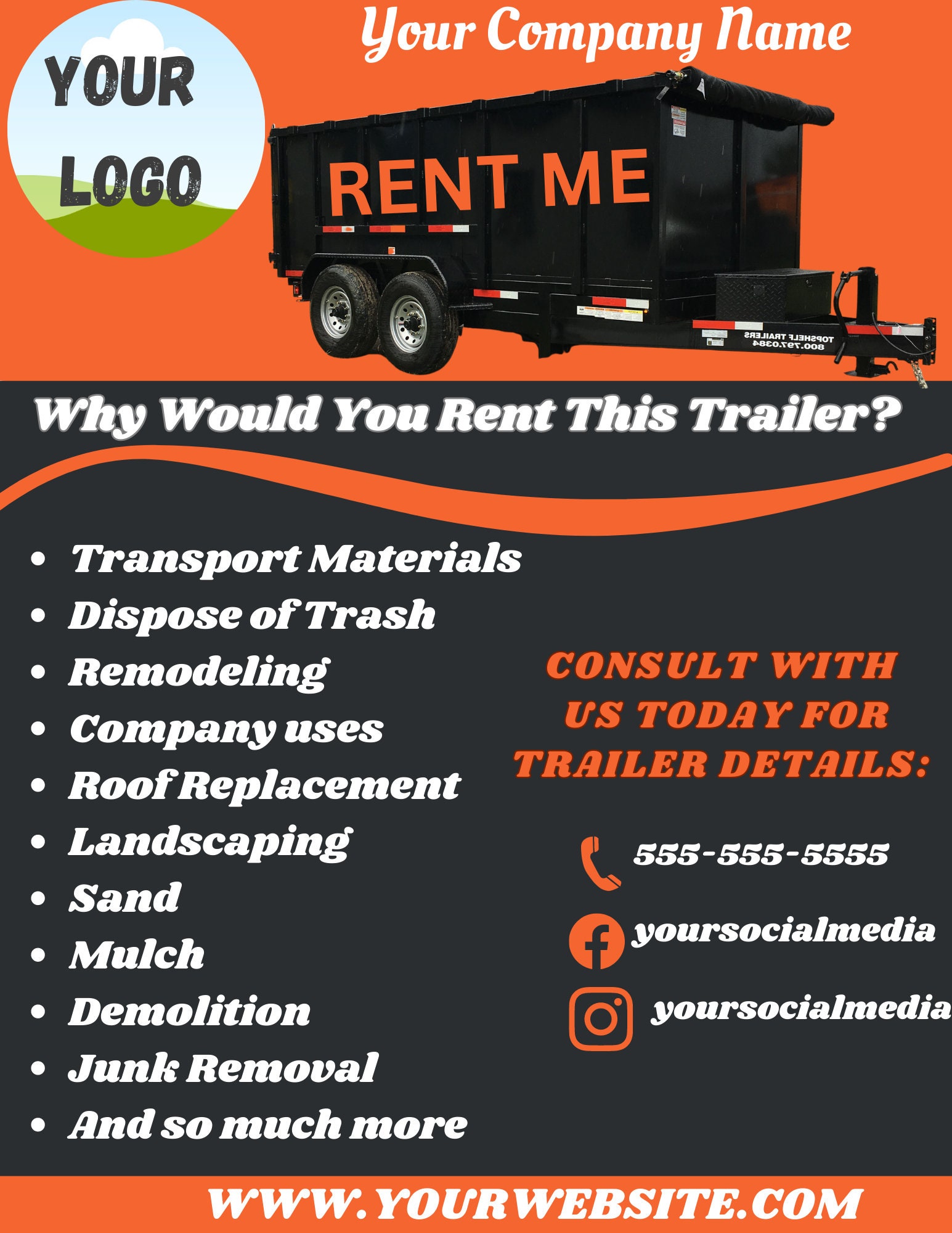 Dumpster Flyer, Dump Trailer Flyer, Trailer Rental Promotion, Roll off ...