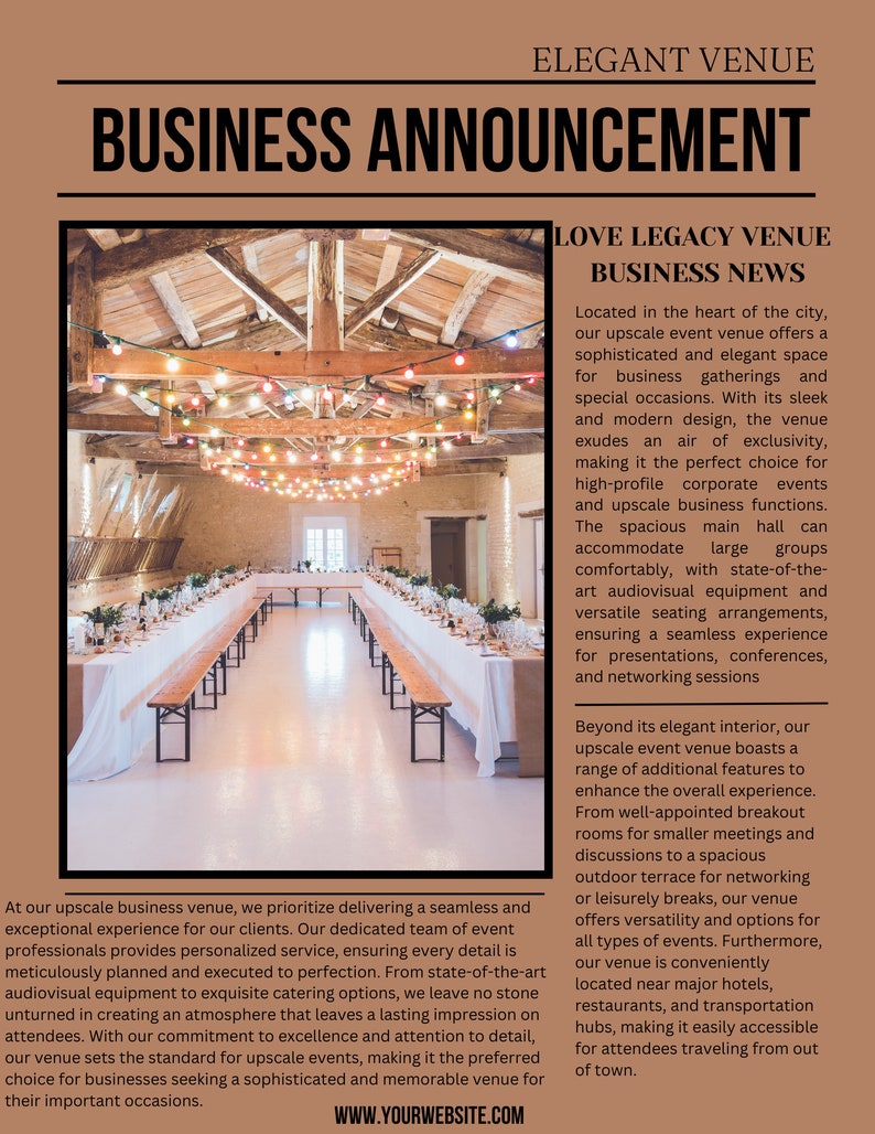 Venue Announcement, Venue Business Letterhead, Venue Rental Promo ...