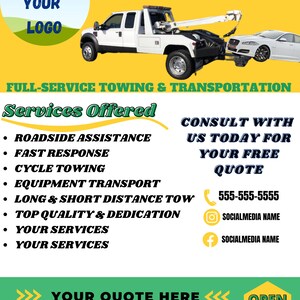 Tow Truck Flyer, Towing Truck Promo, Towing Template, Tow Truck ...