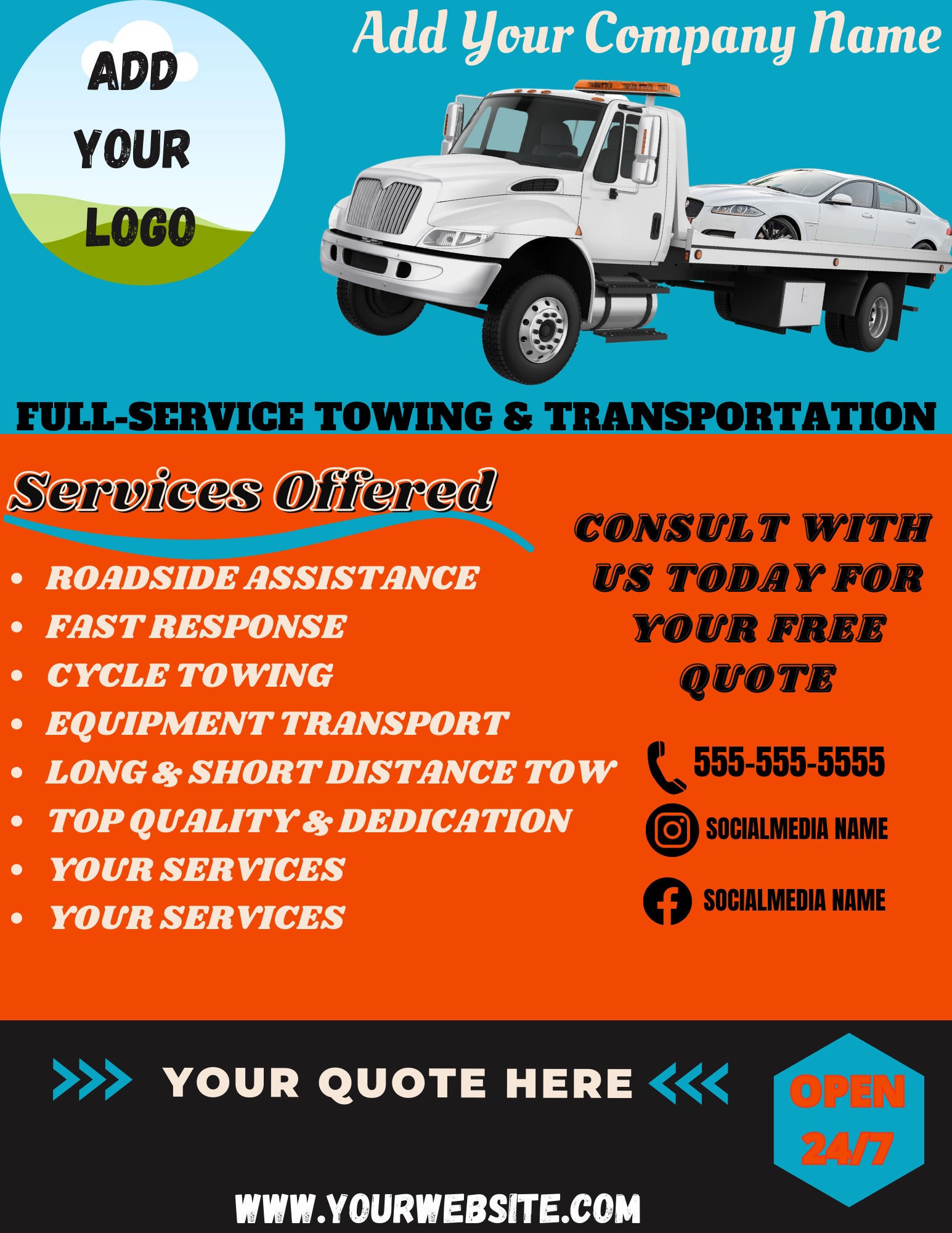 Tow Truck Flyer, Towing Truck Promo, Towing Template, Tow Truck ...