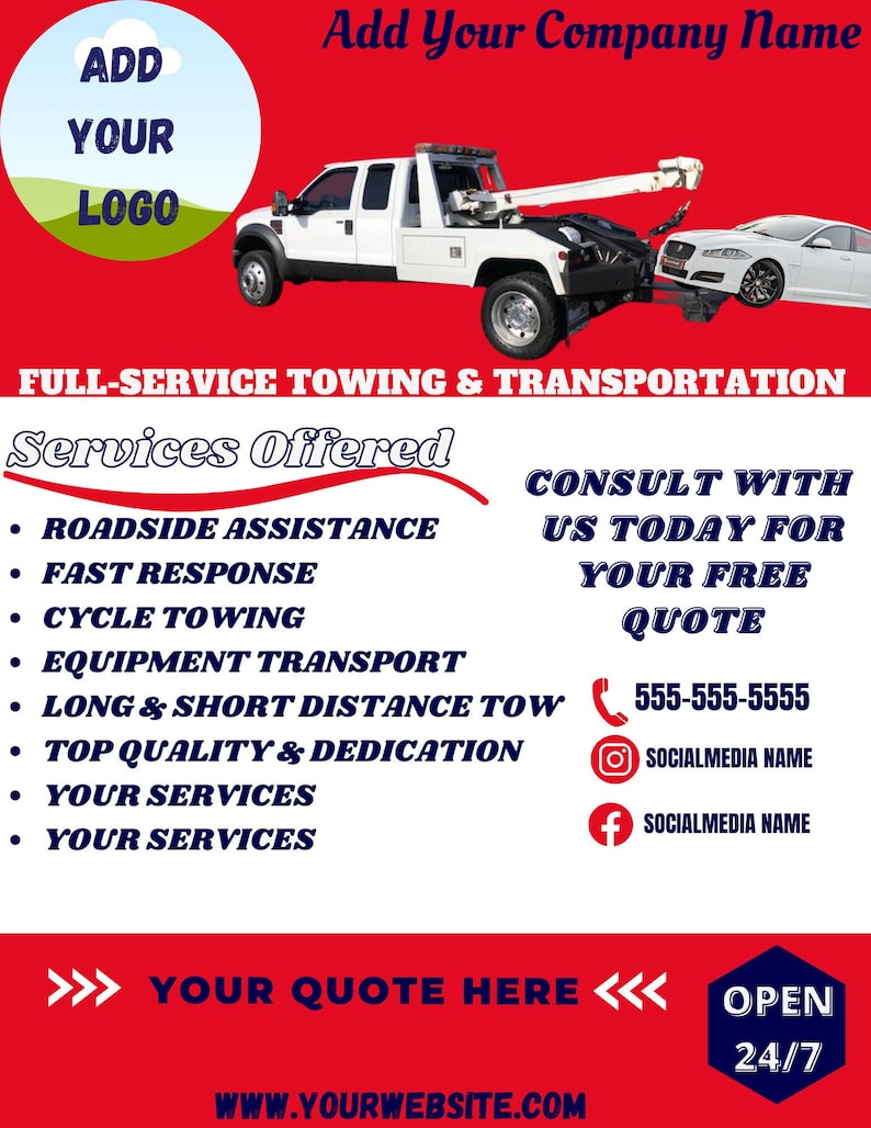 Tow Truck Flyer, Towing Truck Promo, Towing Template, Tow Truck ...