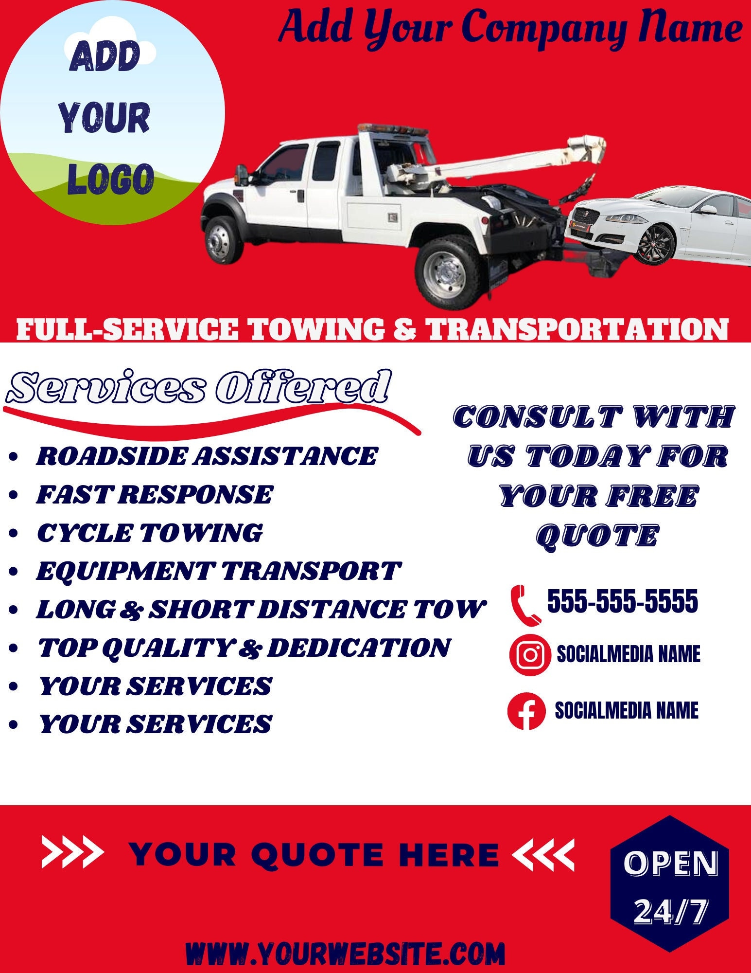 Tow Truck Flyer, Towing Truck Promo, Towing Template, Tow Truck ...