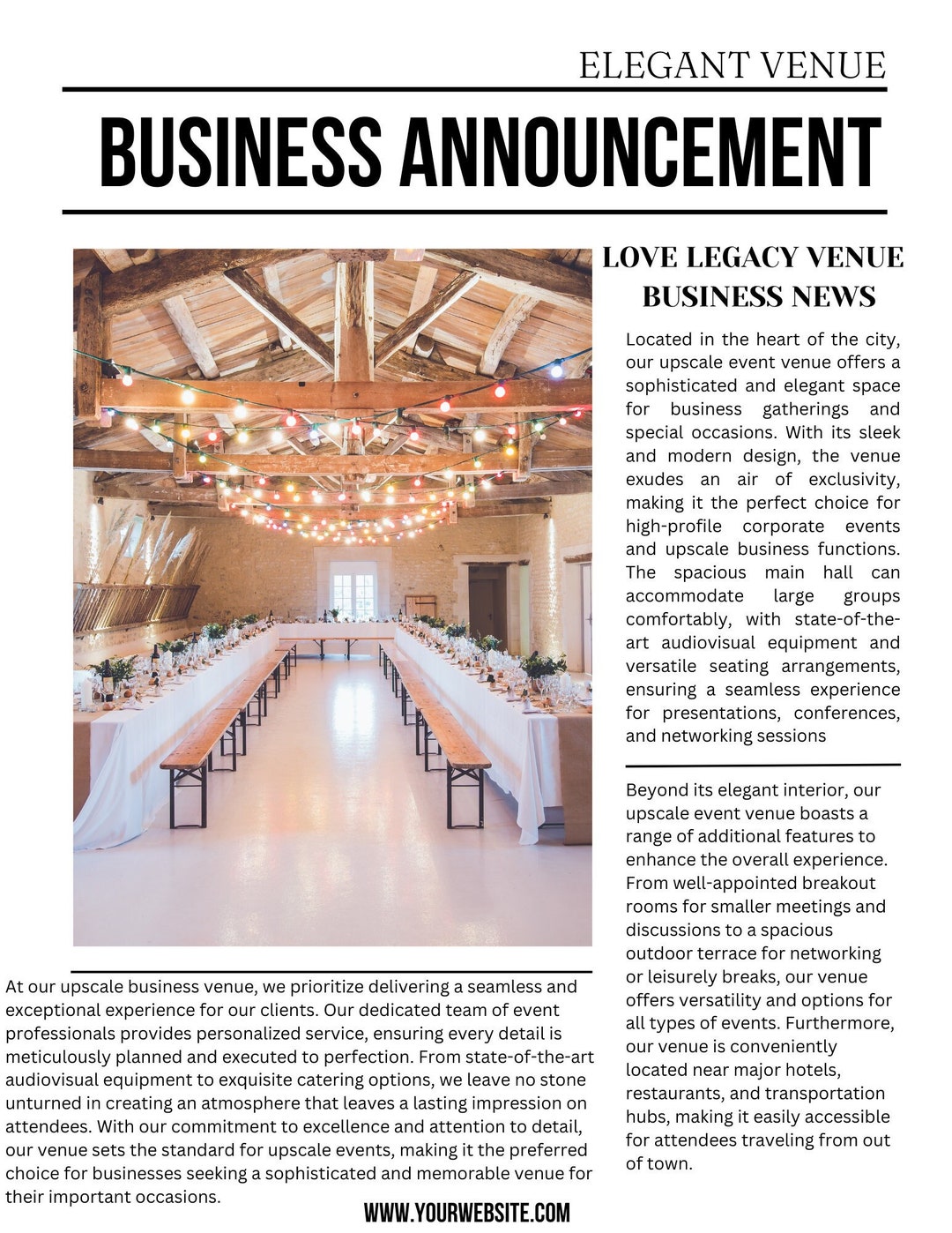 Venue Announcement, Venue Business Letterhead, Venue Rental Promo ...