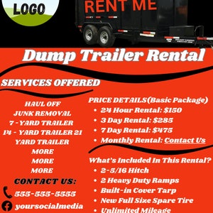 Dumpster Flyer, Dump Trailer Flyer, Trailer Rental Promotion, Roll off ...