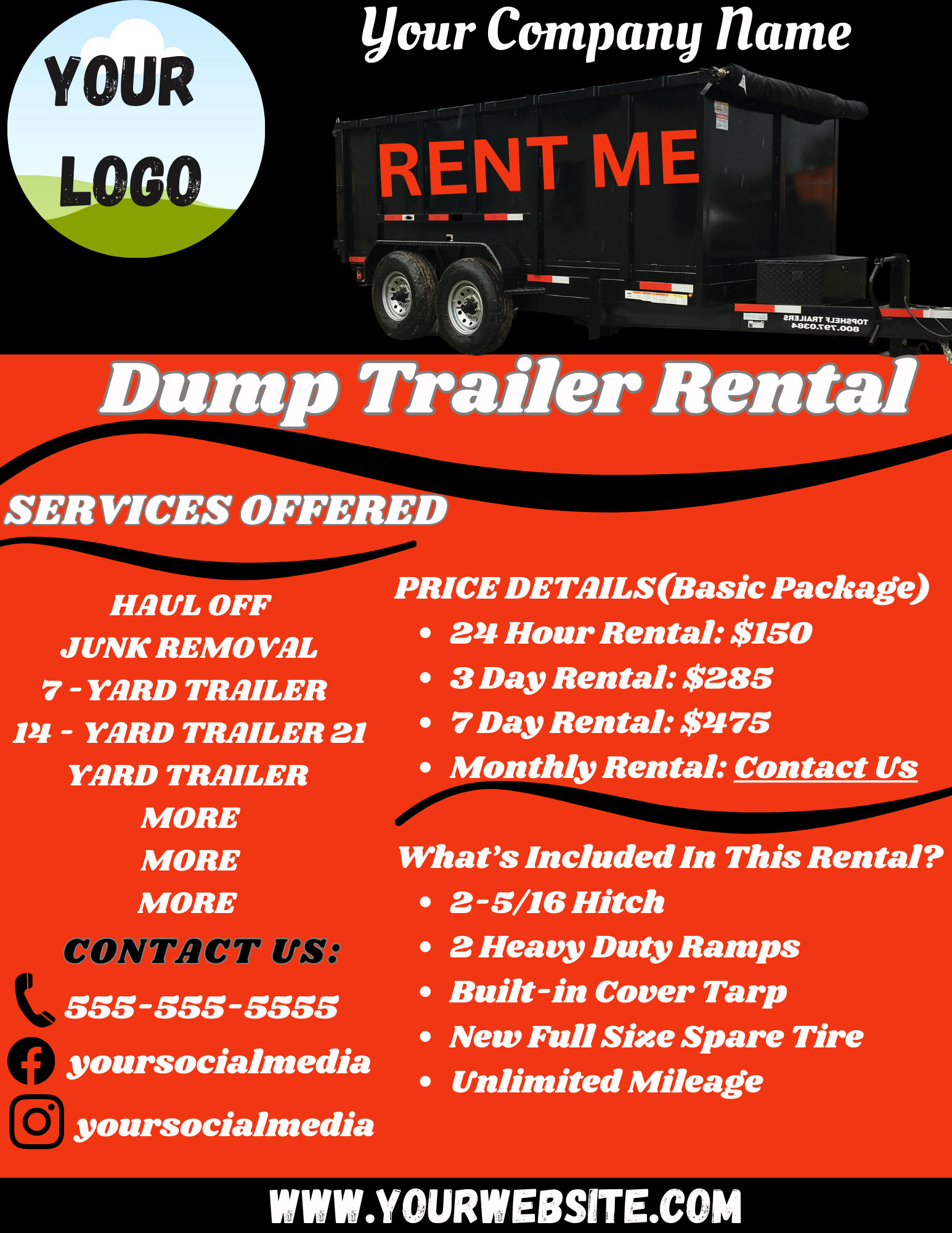 Dumpster Flyer, Dump Trailer Flyer, Trailer Rental Promotion, Roll off ...