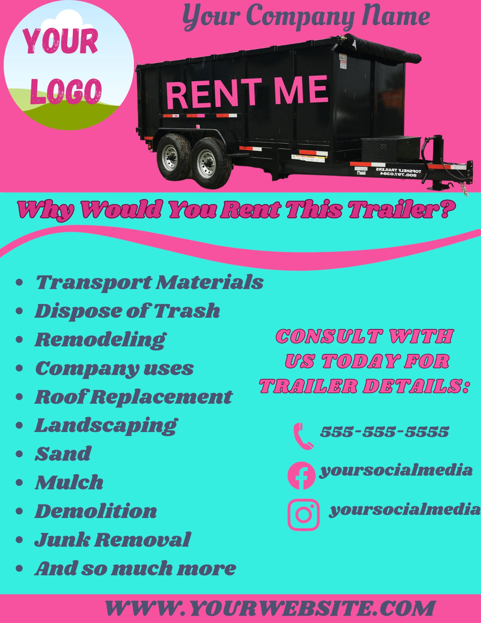 Dumpster Flyer, Dump Trailer Flyer, Trailer Rental Promotion, Roll off ...