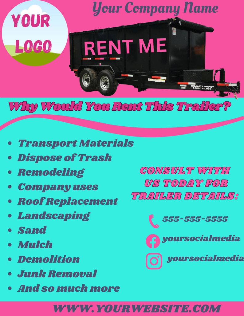 Dumpster Flyer, Dump Trailer Flyer, Trailer Rental Promotion, Roll off ...