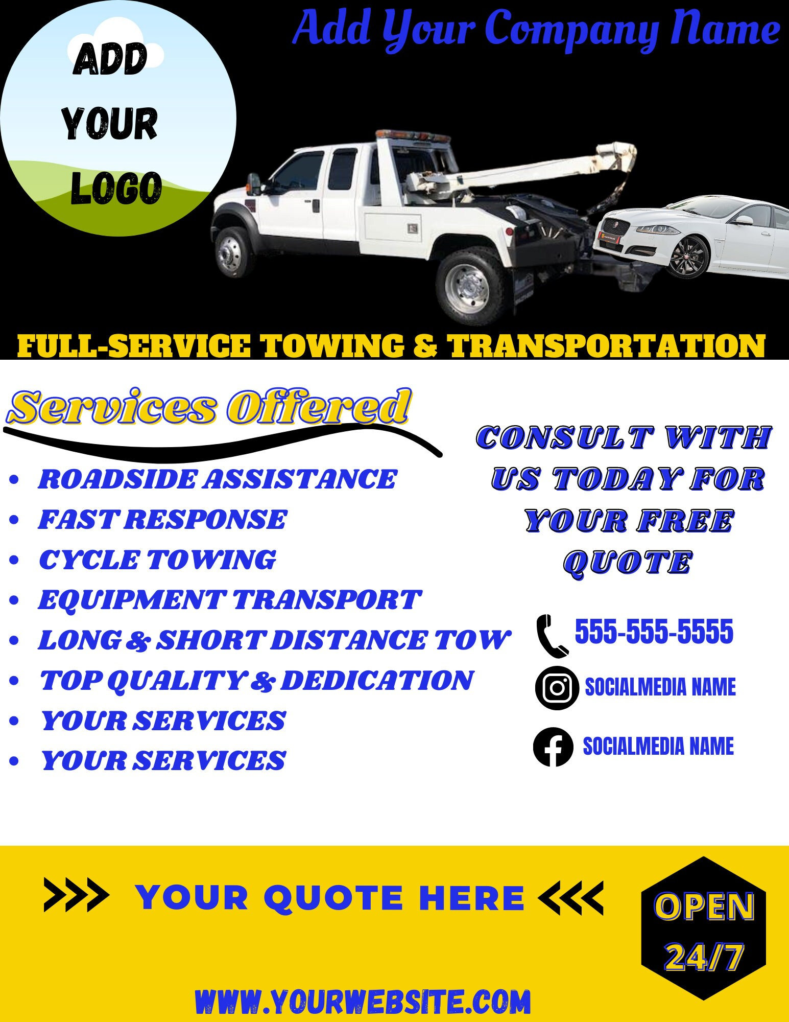 Tow Truck Flyer, Towing Truck Promo, Towing Template, Tow Truck ...