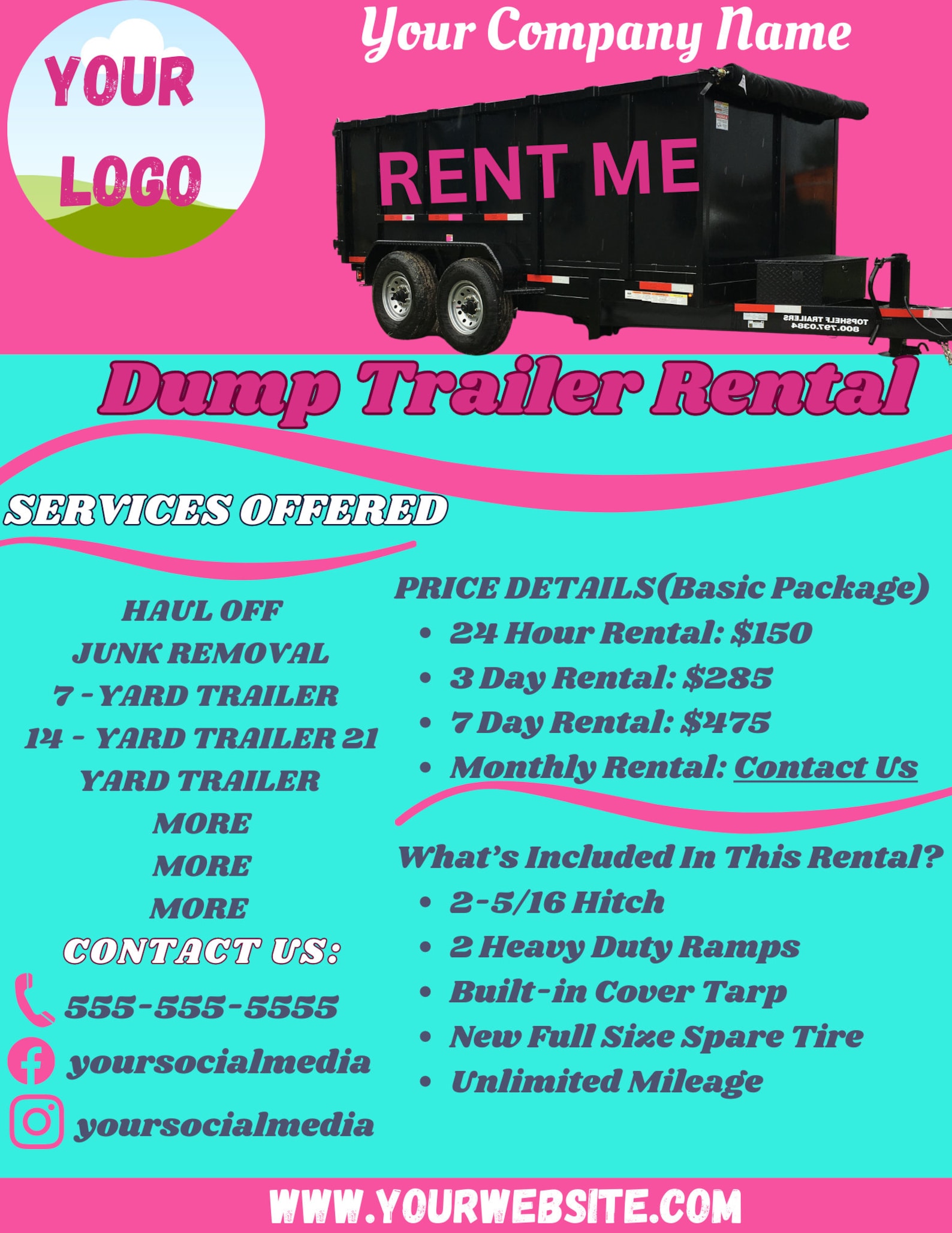Dumpster Flyer, Dump Trailer Flyer, Trailer Rental Promotion, Roll off ...