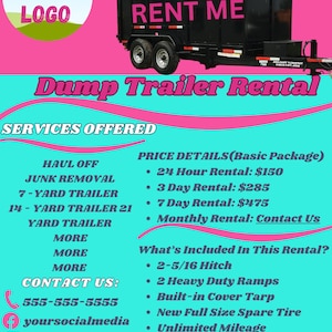 Dumpster Flyer, Dump Trailer Flyer, Trailer Rental Promotion, Roll off ...