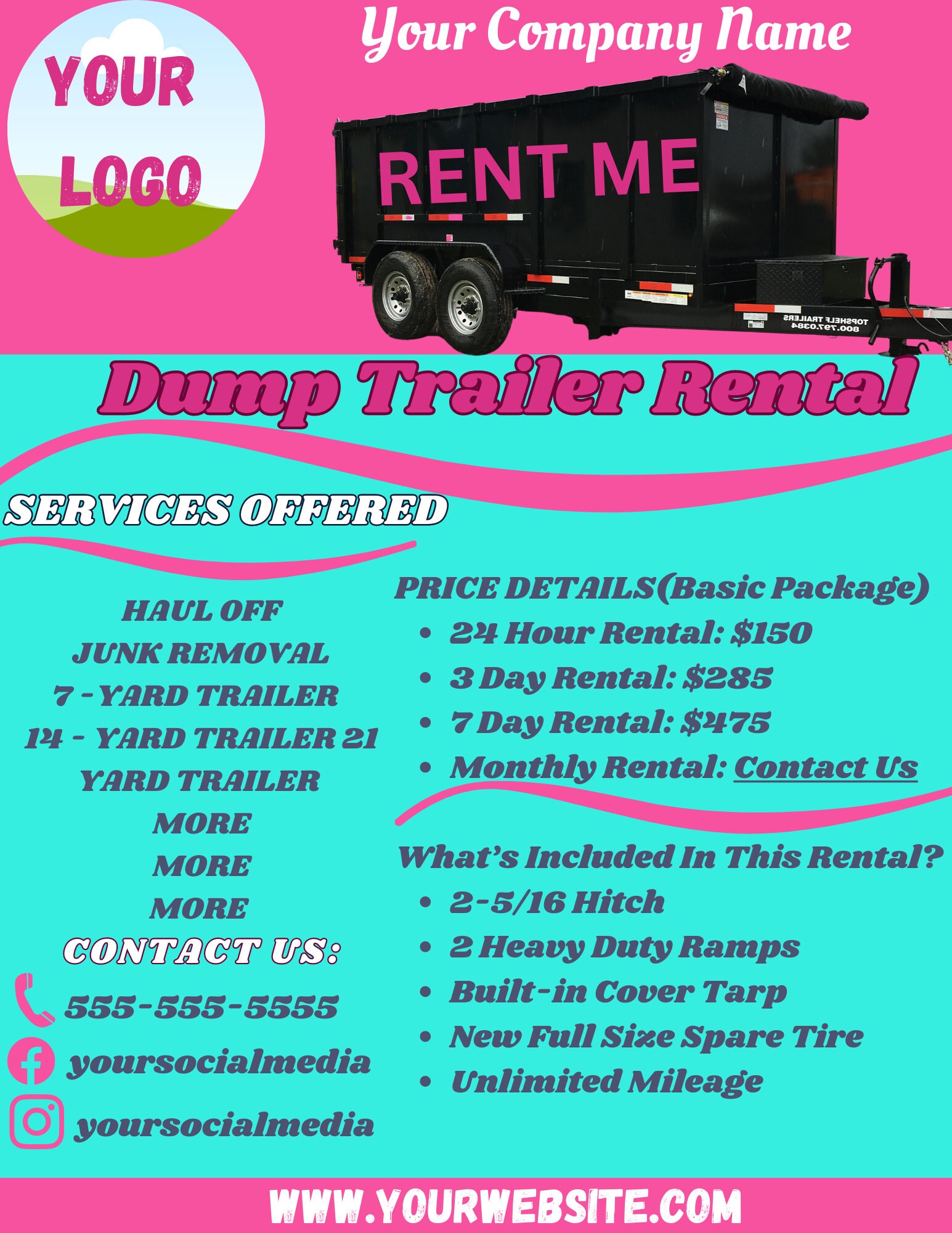 Dumpster Flyer, Dump Trailer Flyer, Trailer Rental Promotion, Roll off ...