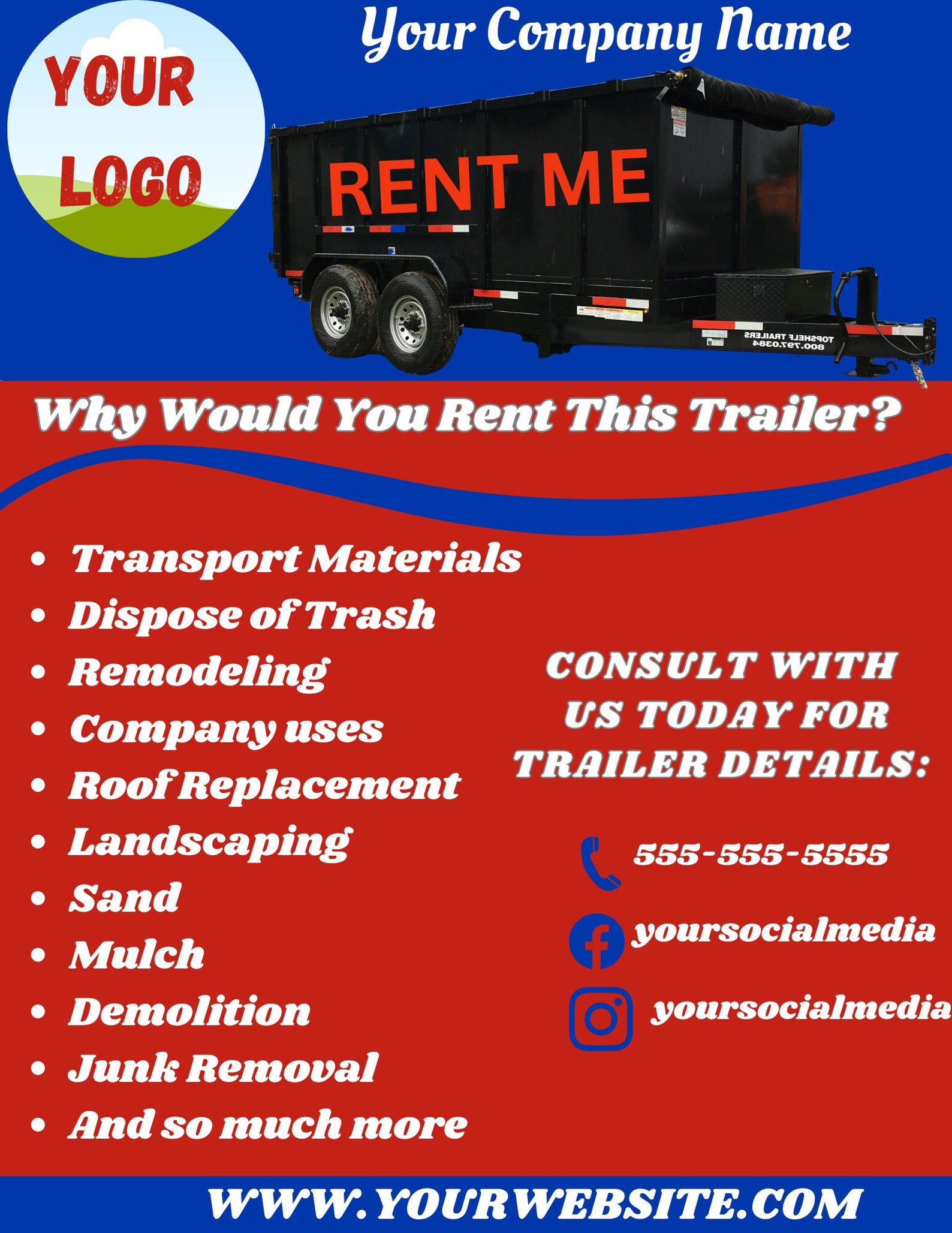 Dumpster Flyer, Dump Trailer Flyer, Trailer Rental Promotion, Roll off ...