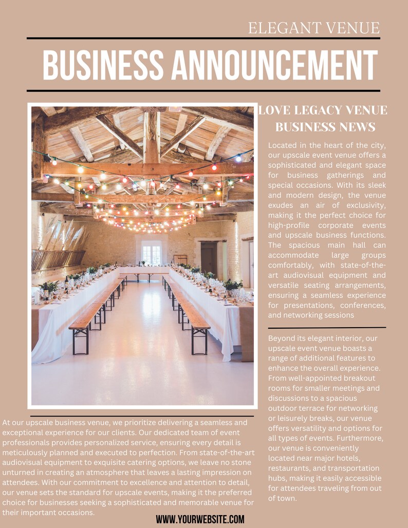 Venue Announcement, Venue Business Letterhead, Venue Rental Promo ...