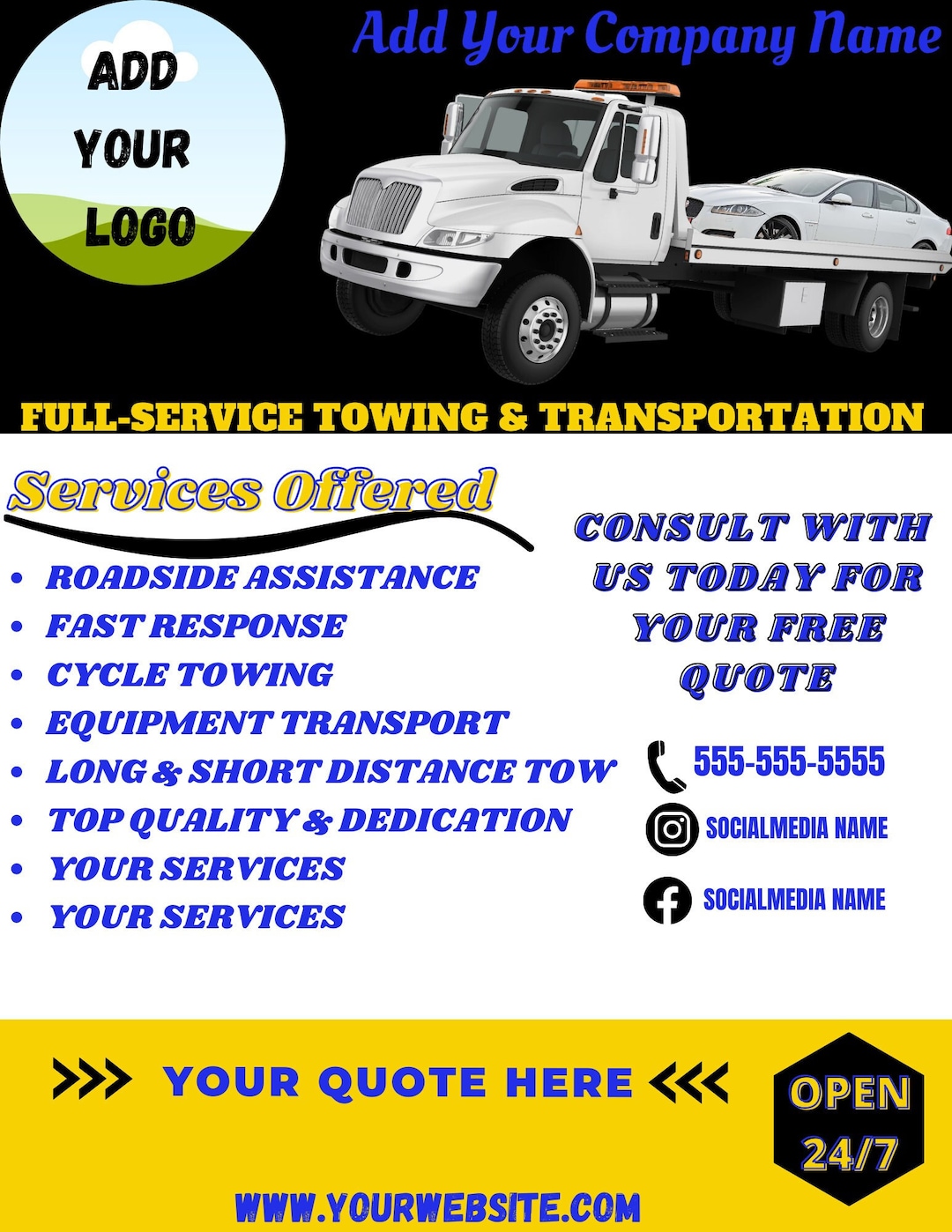 Tow Truck Flyer, Towing Truck Promo, Towing Template, Tow Truck ...