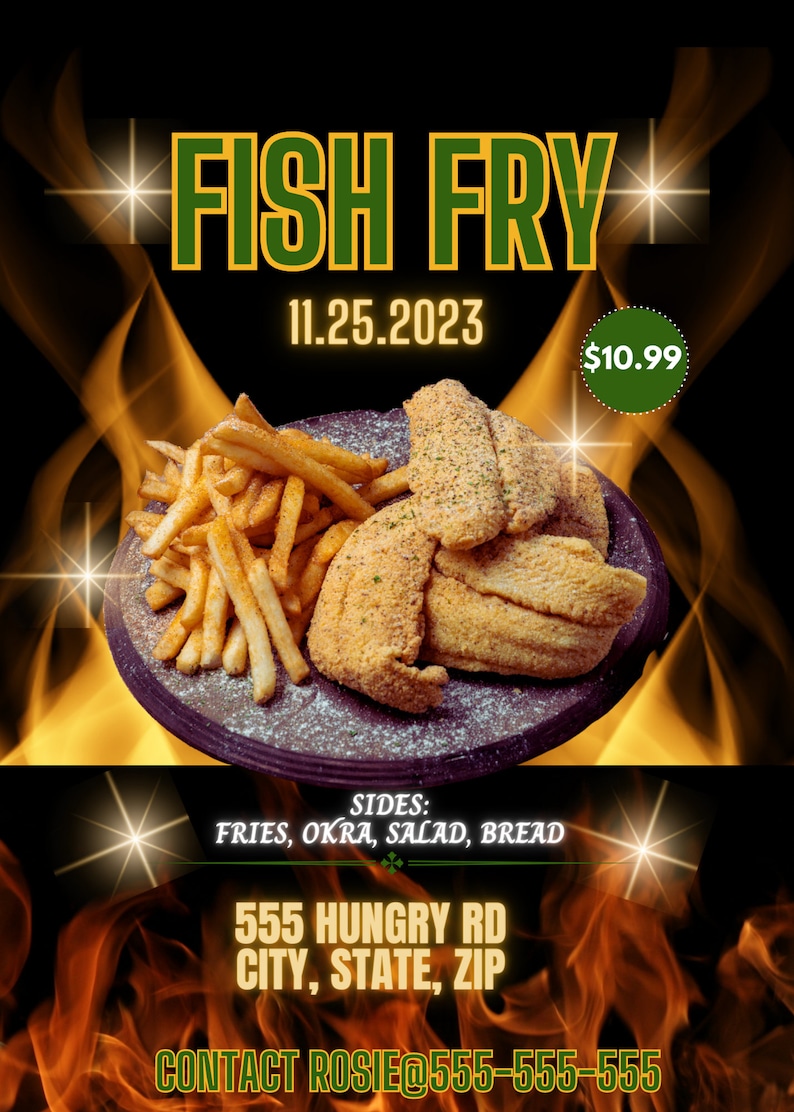 Fish Fry Flyer, Fish Fry 5X7 Digital & Printable Flyer, Fish Fry Plate ...