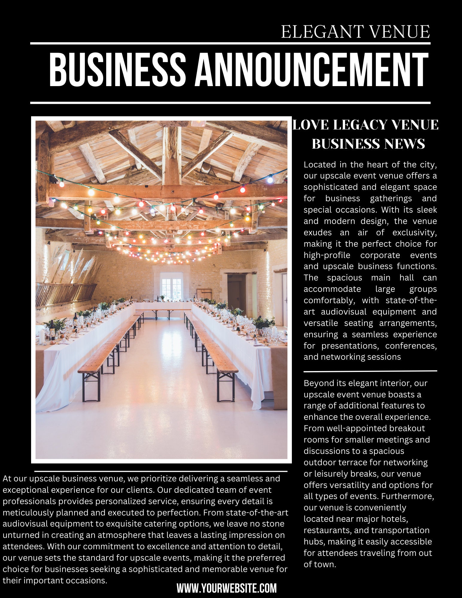 Venue Announcement, Venue Business Letterhead, Venue Rental Promo ...