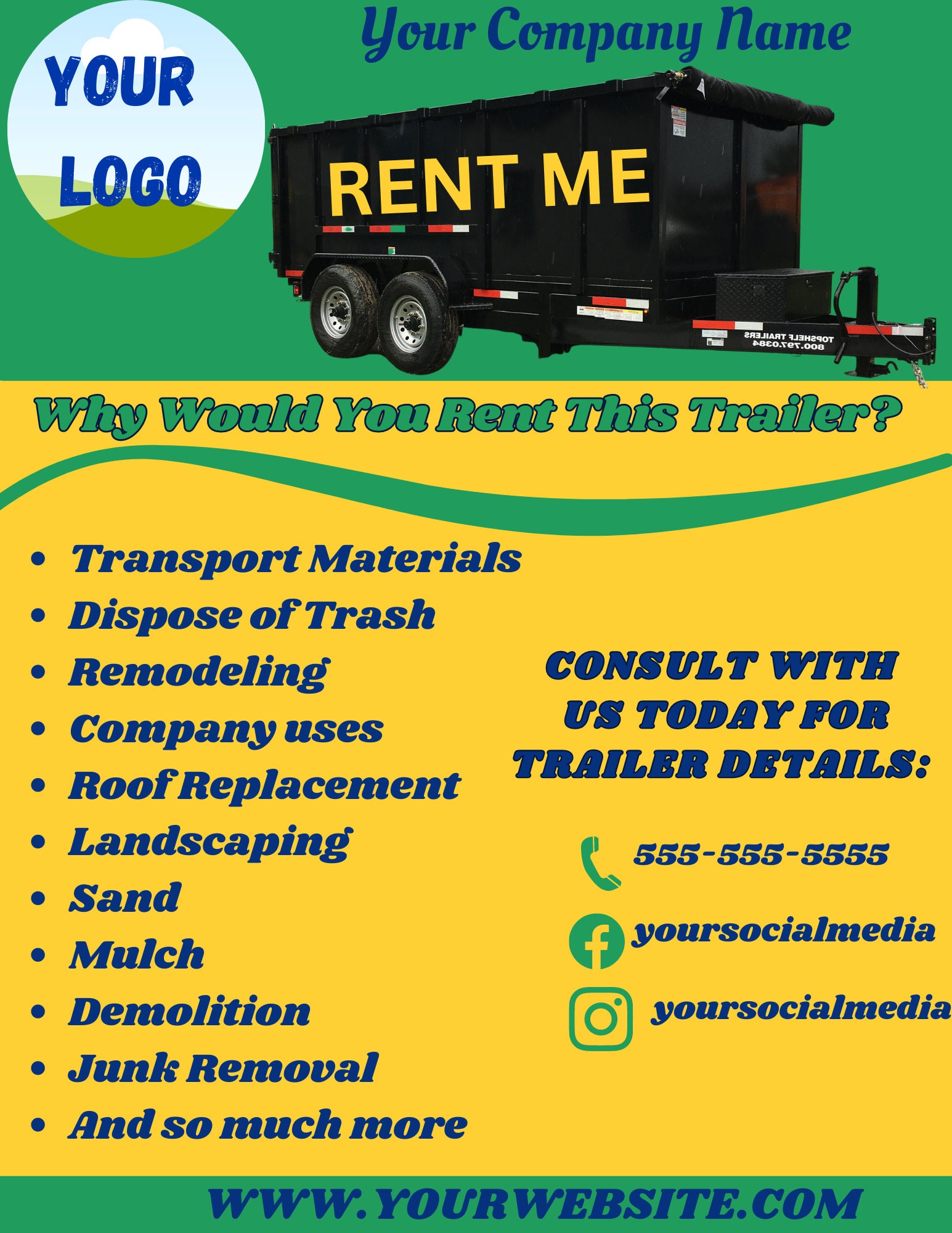 Dumpster Flyer, Dump Trailer Flyer, Trailer Rental Promotion, Roll off ...