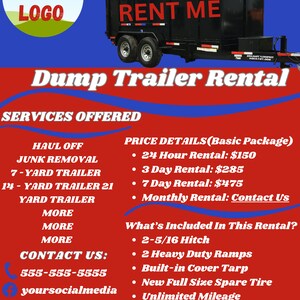 Dumpster Flyer, Dump Trailer Flyer, Trailer Rental Promotion, Roll off Dumpster Flyer, Trailer ...