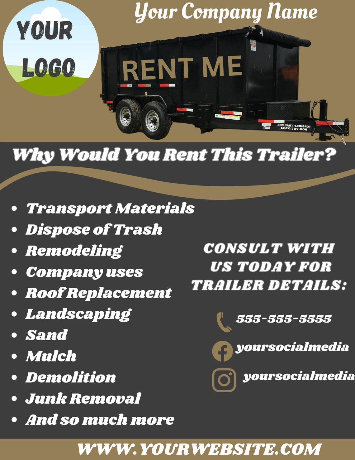 Dumpster Flyer, Dump Trailer Flyer, Trailer Rental Promotion, Roll off ...