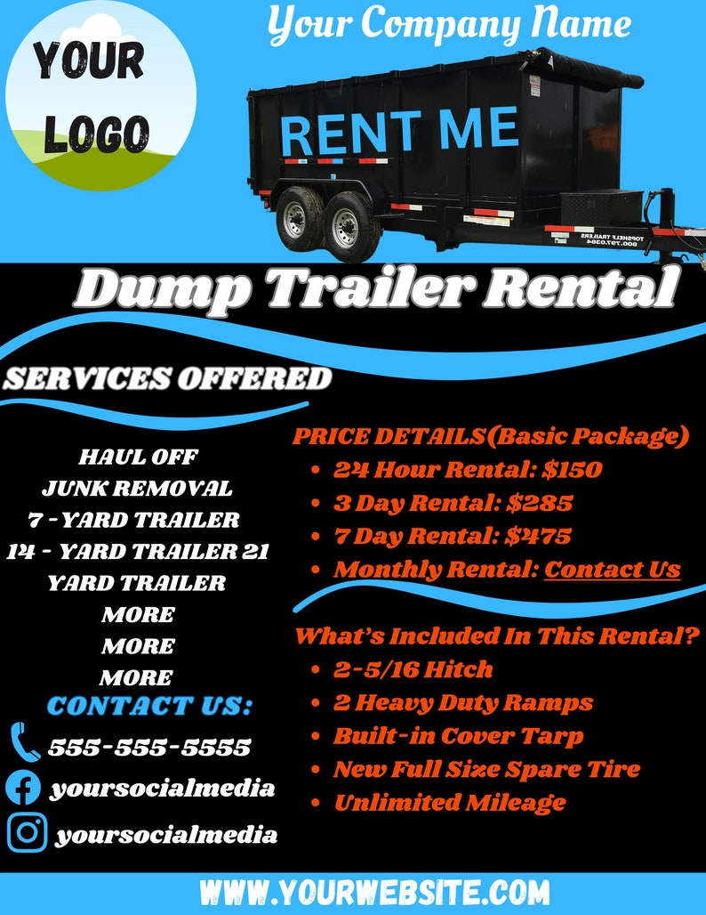 Dumpster Flyer, Dump Trailer Flyer, Trailer Rental Promotion, Roll off ...