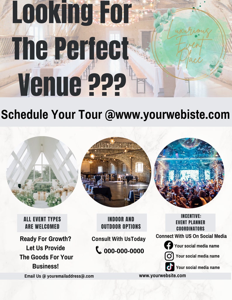 Venue Rental Booking Marketing Template, Venue Reservation, Event Space ...
