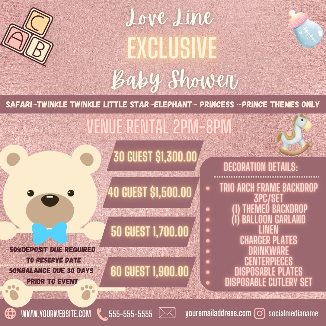 Venue Rental Booking Marketing Templates, Baby Shower Venue Reservation ...