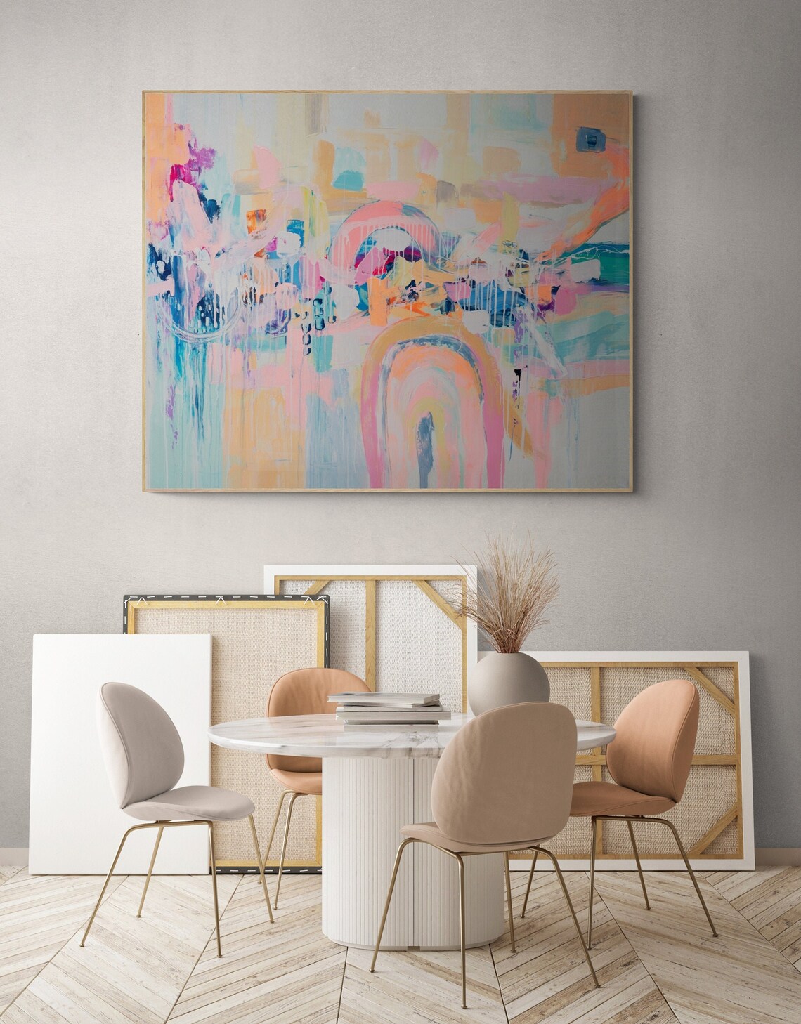 Pastel Colours Abstract Painting Canvas Paper Multicolour - Etsy