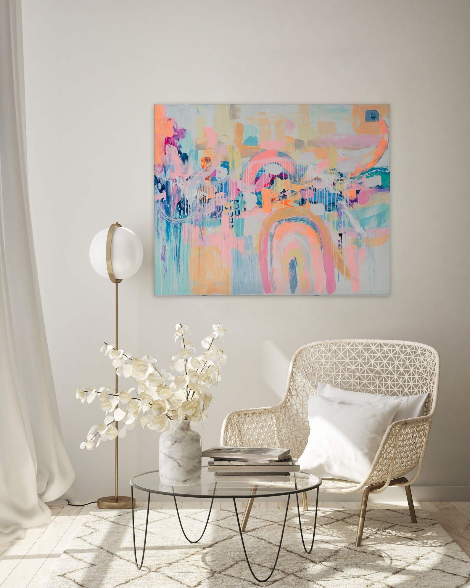 Pastel Colours Abstract Painting Canvas Paper Multicolour - Etsy