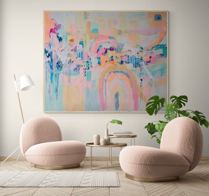 Pastel Colours Abstract Painting Canvas Paper Multicolour - Etsy