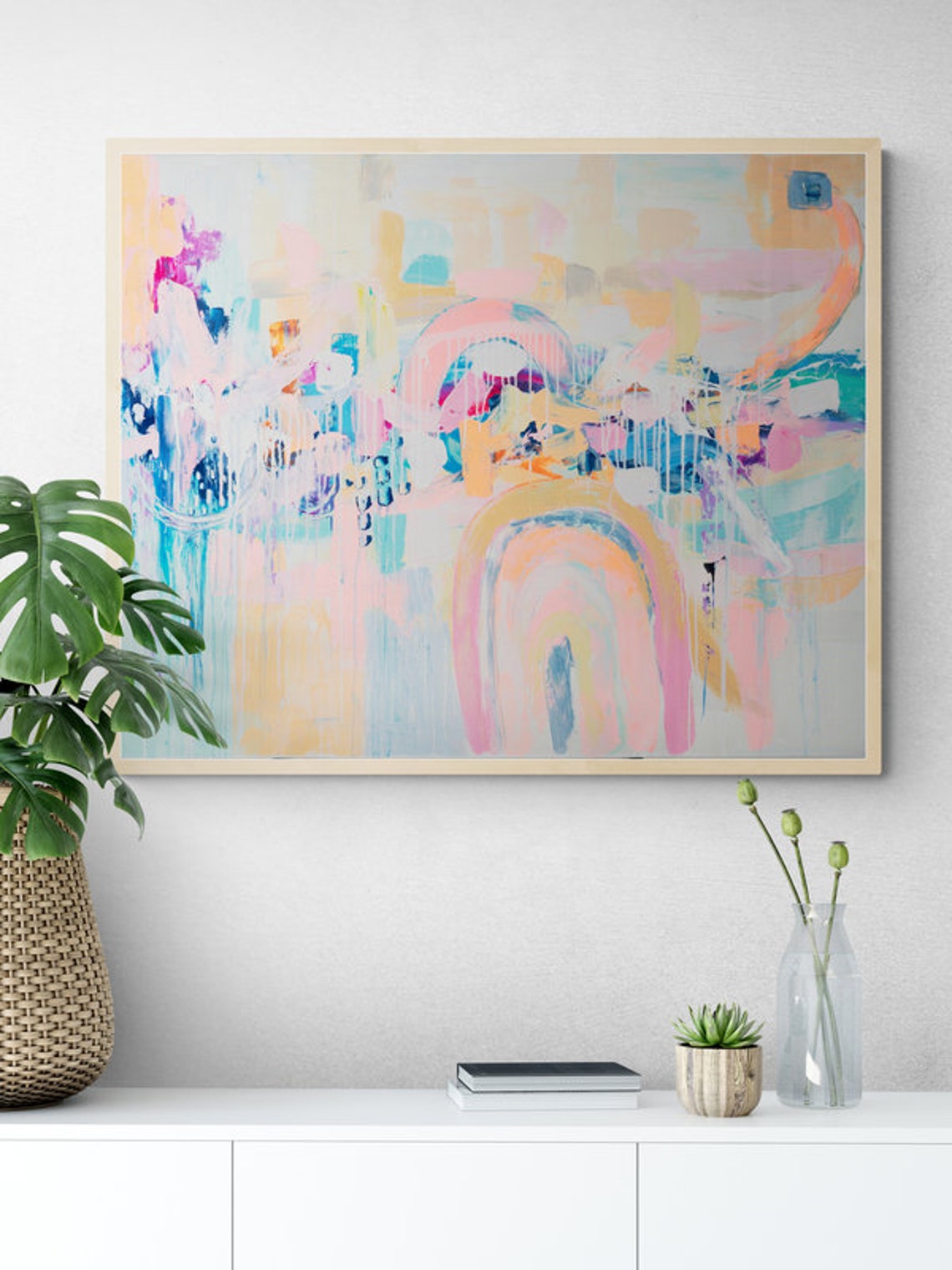 Pastel Colours Abstract Painting Canvas Paper Multicolour - Etsy