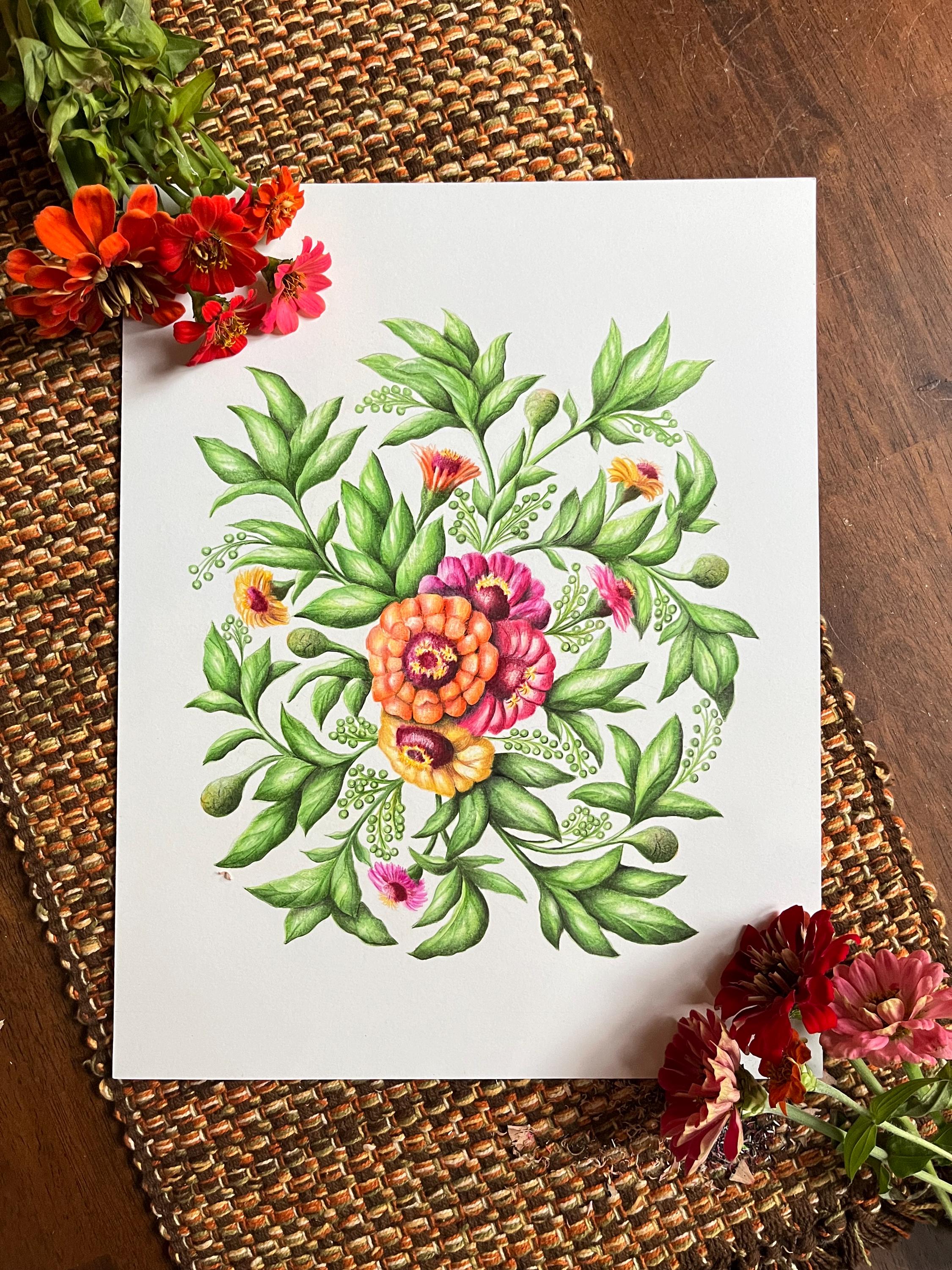 Zinnia Flower Illustration Poster - Etsy