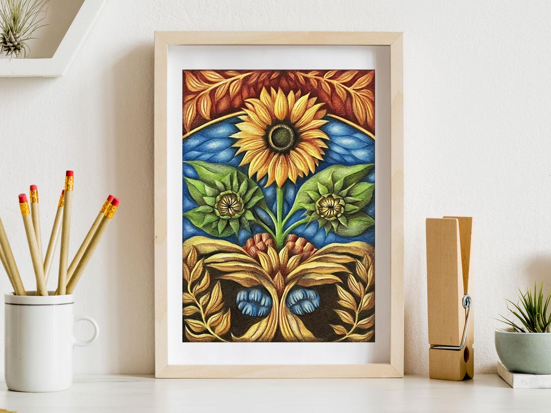 Sunflower Motif Illustrated Poster - Etsy