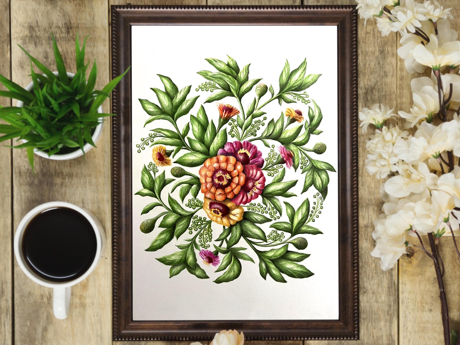 Zinnia Flower Illustration Poster - Etsy