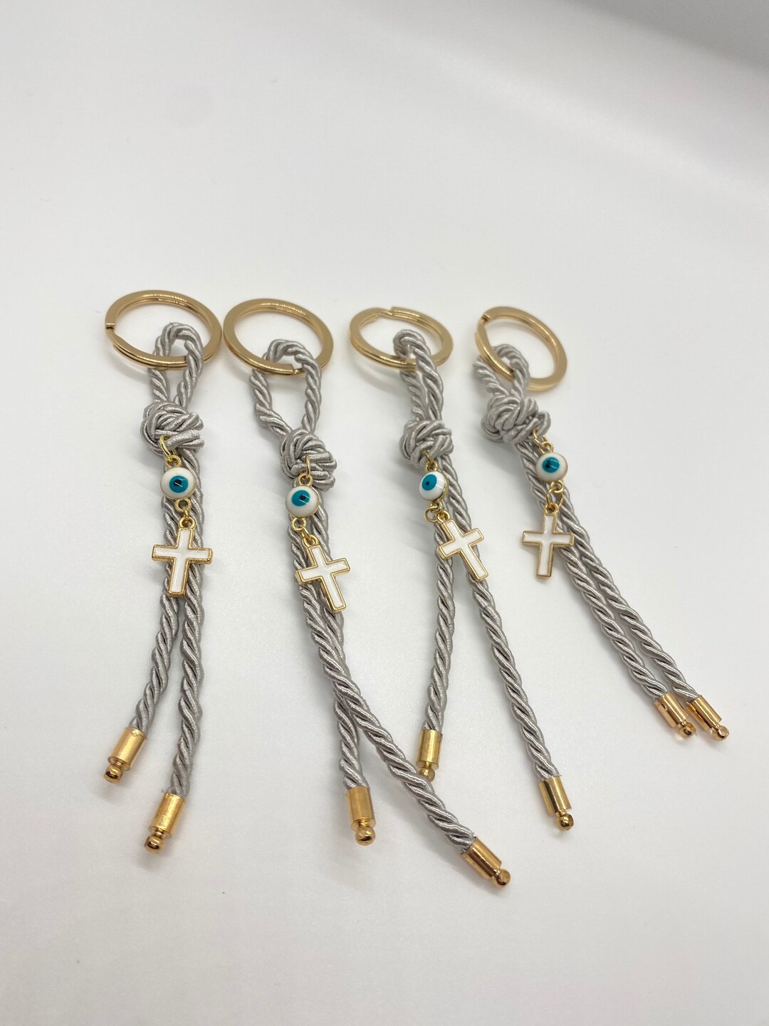 Evil Eye Cross Rope Keychain | Baptism Keychains | Baptism Charm | Evil ...