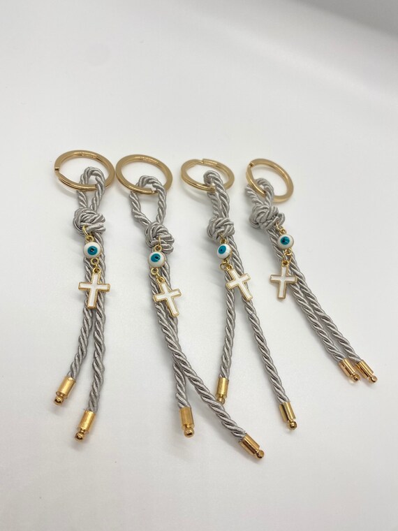 Evil Eye Cross Rope Keychain Baptism Keychains Baptism - Etsy