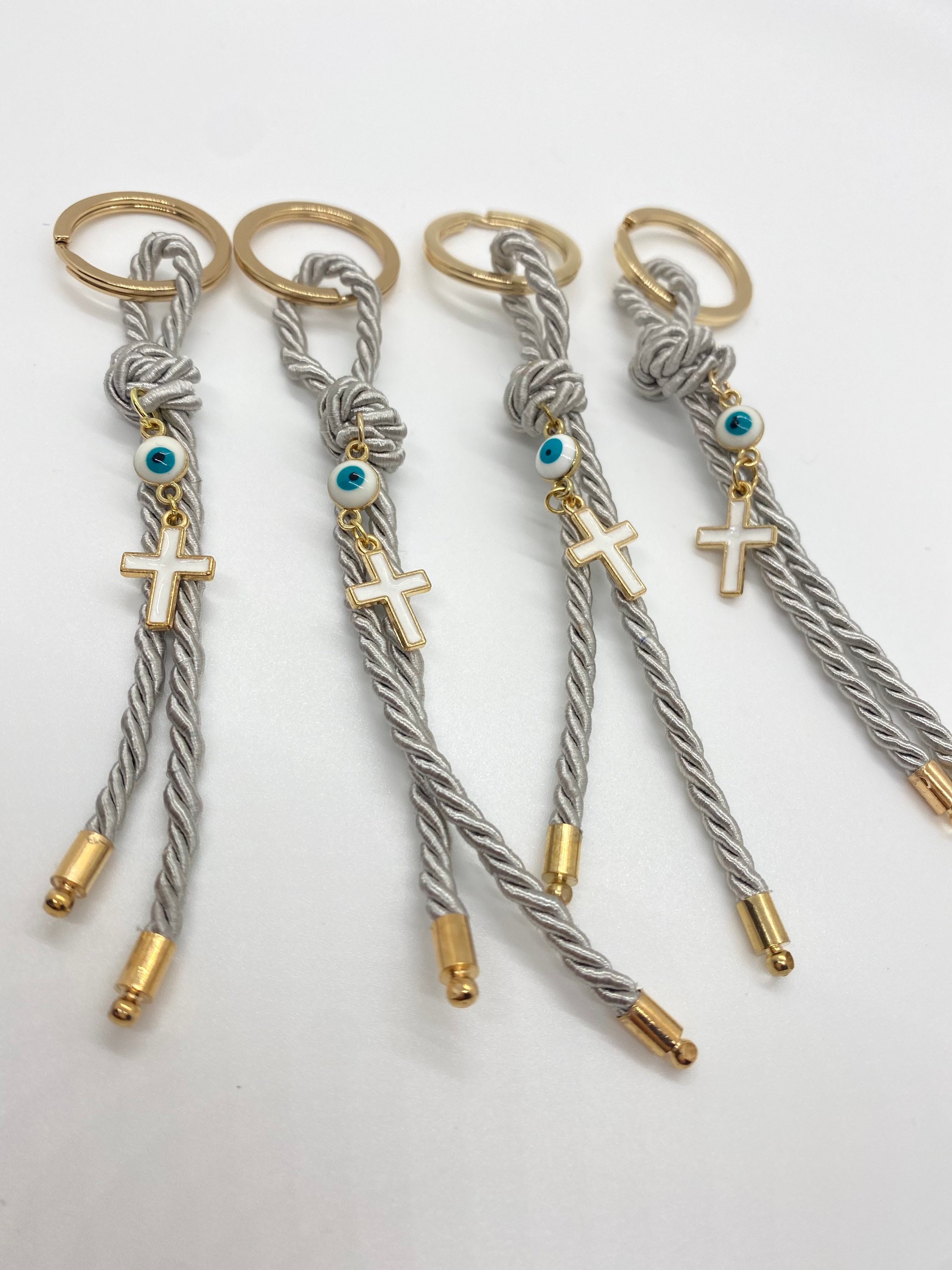 Evil Eye Cross Rope Keychain | Baptism Keychains | Baptism Charm | Evil ...