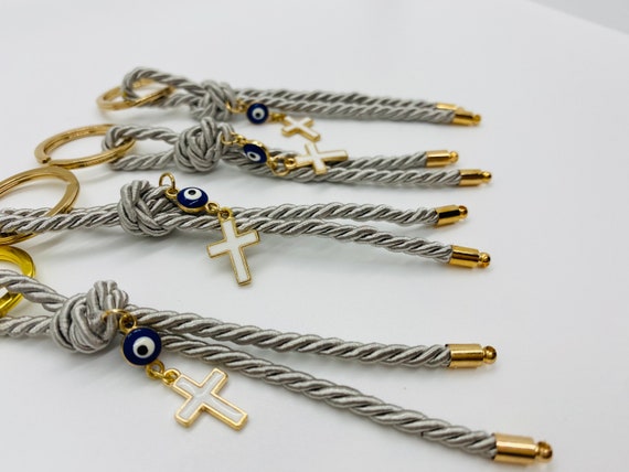 Evil Eye Cross Rope Keychain 10 Pcs Christian Keychain | Etsy